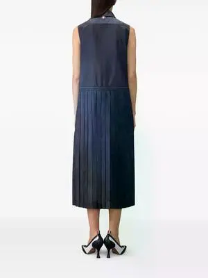 Thom Browne Sleeveless Silk Seersucker Pleated Shirtdress