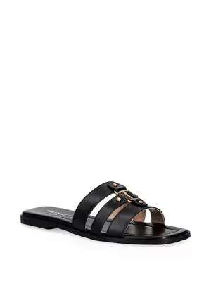 TWINSET Leather Sliders With Logo Plaque - Black