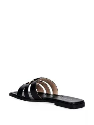 TWINSET Leather Sliders With Logo Plaque - Black