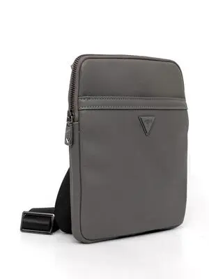 Guess Logo-plaque Cross-hatch Messenger Bag - Grey