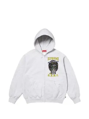 Supreme Graphic-print Zip-up Hoodie - Grey