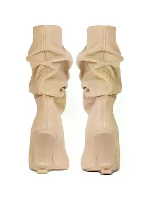Balmain Ruched Smooth Leather Ankle Boots - Neutrals