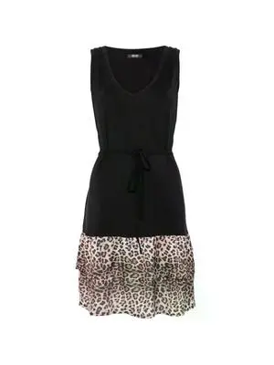Liu Jo Leopard Print V-neck Sleeveless Drawstring Waist Tiered Dress