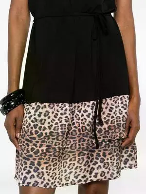 Liu Jo Leopard Print V-neck Sleeveless Drawstring Waist Tiered Dress