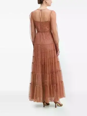 TWINSET Lace-overlaid Tiered Dress - Brown