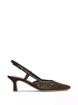 JULIE DEE Woven Slingback Kitten Heel Pumps - Brown