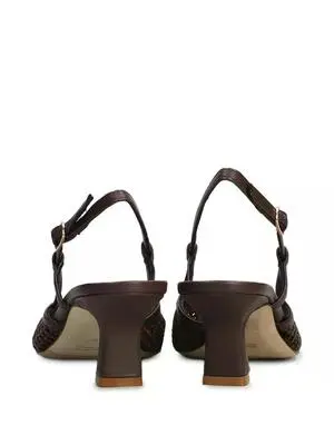 JULIE DEE Woven Slingback Kitten Heel Pumps - Brown