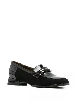 LINDA BAUMANN Patent-panelled Logo-plaque Loafers