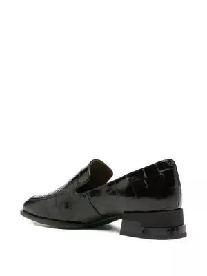 LINDA BAUMANN Crocodile-embossed Leather Loafers