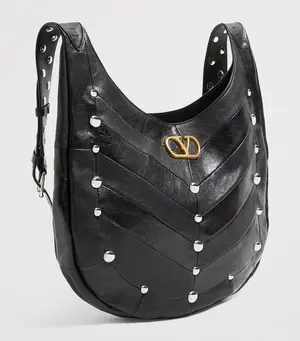 Valentino Garavani Medium Leather Hobo Shoulder Bag - Black