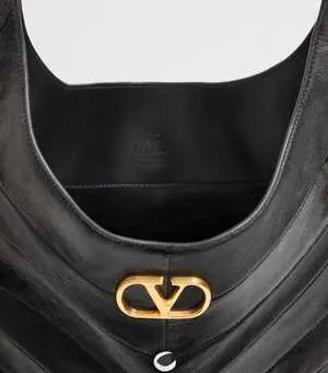 Valentino Garavani Medium Leather Hobo Shoulder Bag - Black