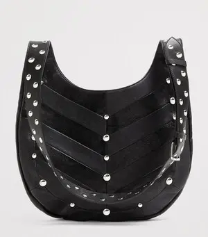 Valentino Garavani Medium Leather Hobo Shoulder Bag - Black