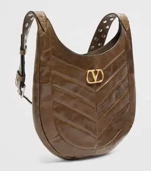 Valentino Garavani Small Lambskin Hobo Shoulder Bag - Brown