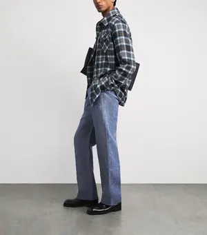 GOD'S TRUE CASHMERE Linen-denim Straight Trousers With Gemstone Detailing