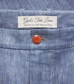 GOD'S TRUE CASHMERE Linen-denim Straight Trousers With Gemstone Detailing