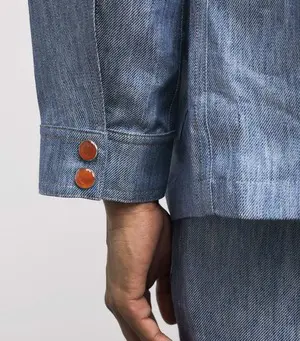 GOD'S TRUE CASHMERE Linen-denim Jacket With Carnelian Gemstones
