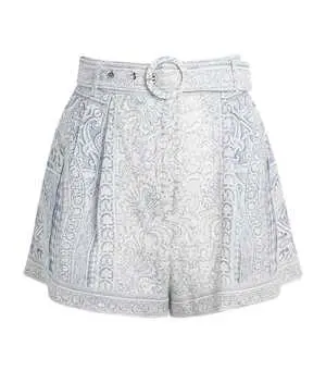 Camilla Linen Printed Belted Shorts
