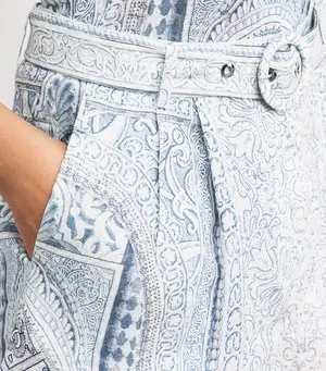 Camilla Linen Printed Belted Shorts