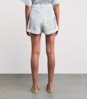 Camilla Linen Printed Belted Shorts