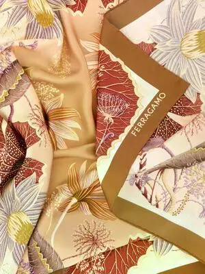 FERRAGAMO Water Lilies Printed Silk Scarf - Brown