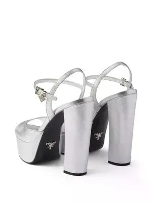 Prada Metallic Leather Platform Sandals - Silver