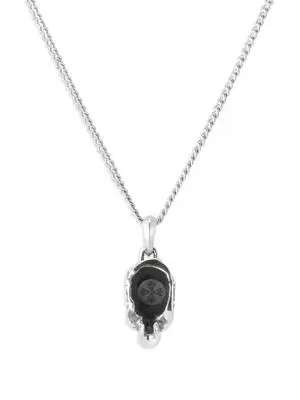 Emanuele Bicocchi Engraved Skull Pendant Curb Chain Necklace - Silver