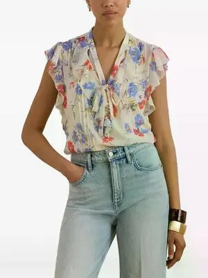 Ralph Lauren Floral-print Ruffled Blouse - Neutrals