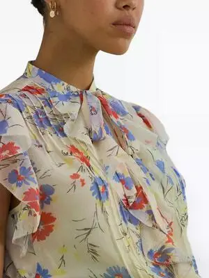Ralph Lauren Floral-print Ruffled Blouse - Neutrals