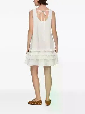 GANNI Cotton U-neck Sleeveless Dress With Frill Detailing