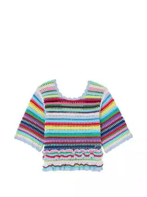 GANNI Striped Ruffled Blouse - Blue
