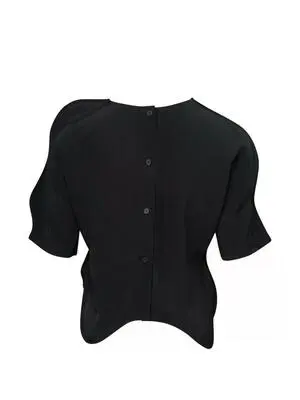 PUSHBUTTON Wavy-hem Short-sleeve Blouse - Black
