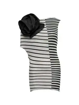 Vaquera Striped Corsage-detail Top - Grey