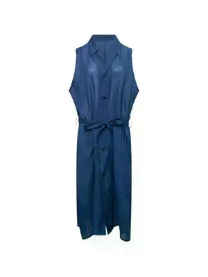 Y’s Belted Sleeveless Shirt Dress - Blue