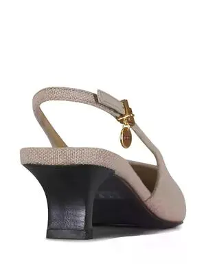 TOD'S Slingback Croc-effect Canvas Pumps - Neutrals