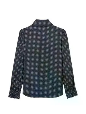 Saint Laurent Geometric-print Pussy-bow Blouse - Blue