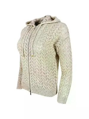 Eleventy Sequin-embellished Open-knit Hoodie - Neutrals