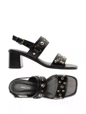AREZZO Stud-embellished Leather Sandals - Black