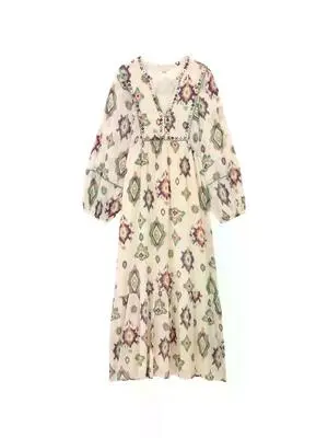 Ba&sh Oelia Embroidered Ikat-print Midi Dress