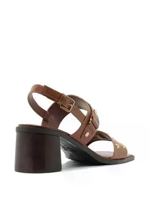 AREZZO Stud-embellished Leather Sandals - Brown