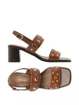 AREZZO Stud-embellished Leather Sandals - Brown