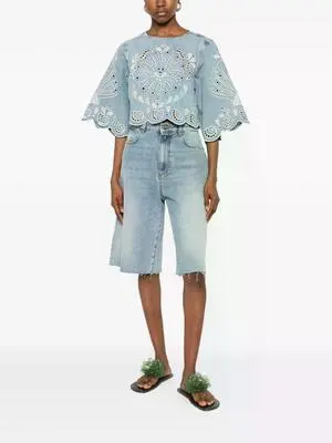 Farm Rio Richelieux Geometric-embroidered Blouse - Blue