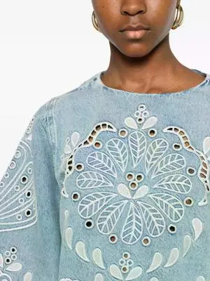 Farm Rio Richelieux Geometric-embroidered Blouse - Blue