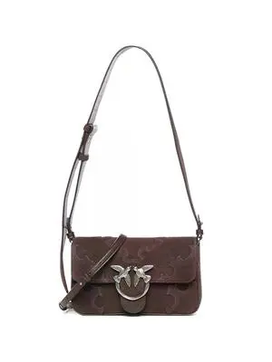 Pinko Mini Love Suede Shoulder Bag With Embroidered Detailing