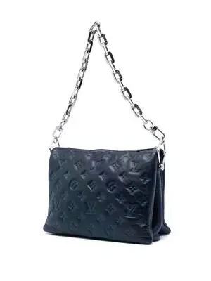 LOUIS VUITTON Monogram Embossed Puffy Lambskin Coussin Pm Satchel - Blue