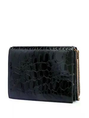 Saint Laurent 2018 Shiny Croc Embossed Calfskin Monogram Cassandra Chain Wallet - Black
