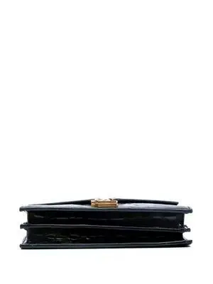Saint Laurent 2018 Shiny Croc Embossed Calfskin Monogram Cassandra Chain Wallet - Black