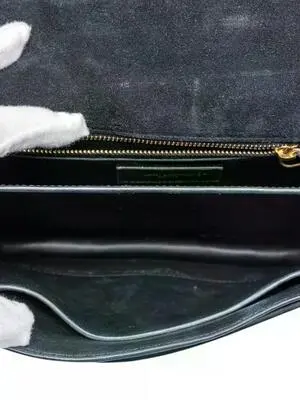 Saint Laurent 2018 Shiny Croc Embossed Calfskin Monogram Cassandra Chain Wallet - Black