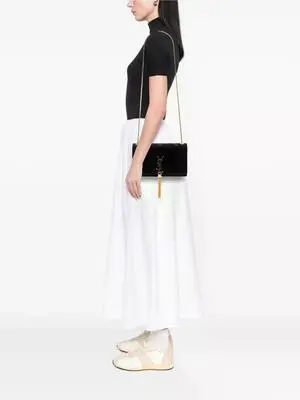 Saint Laurent 2016 Medium Suede Monogram Kate Tassel Crossbody Bag - Black