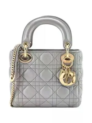 Dior Lady Chain Bag Cannage Quilt Lambskin Mini Satchel - Grey
