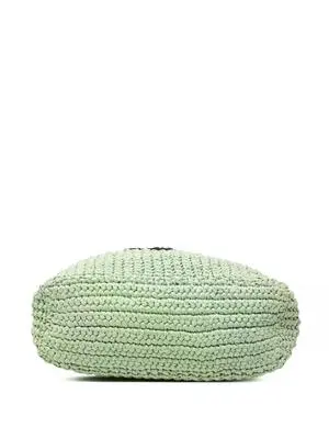 Prada Small Raffia Effect Crochet Embroidered Logo Tote Bag - Green